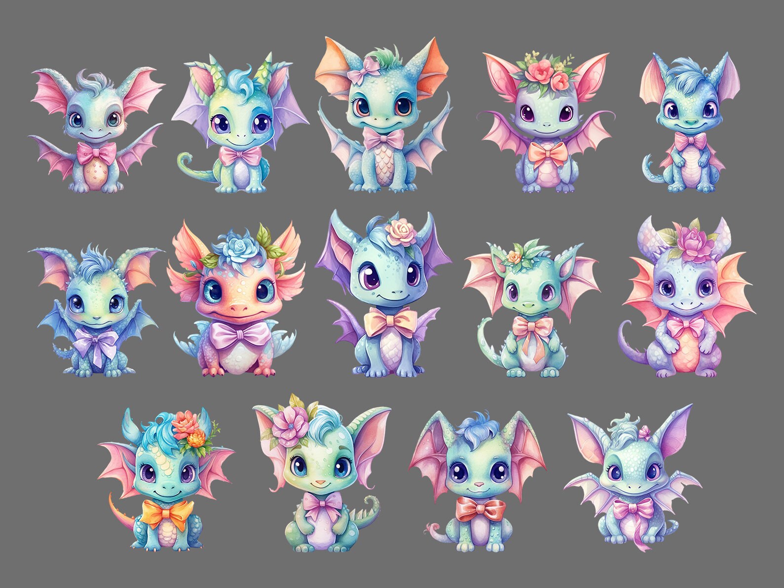 Watercolor Pastel Dragon Clipart Fantasy PNG Instant - Etsy