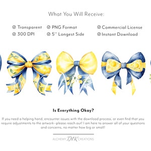 Watercolor Blue Bow Clipart Yellow Ribbon PNG Lemon Coquette Clip Art ...