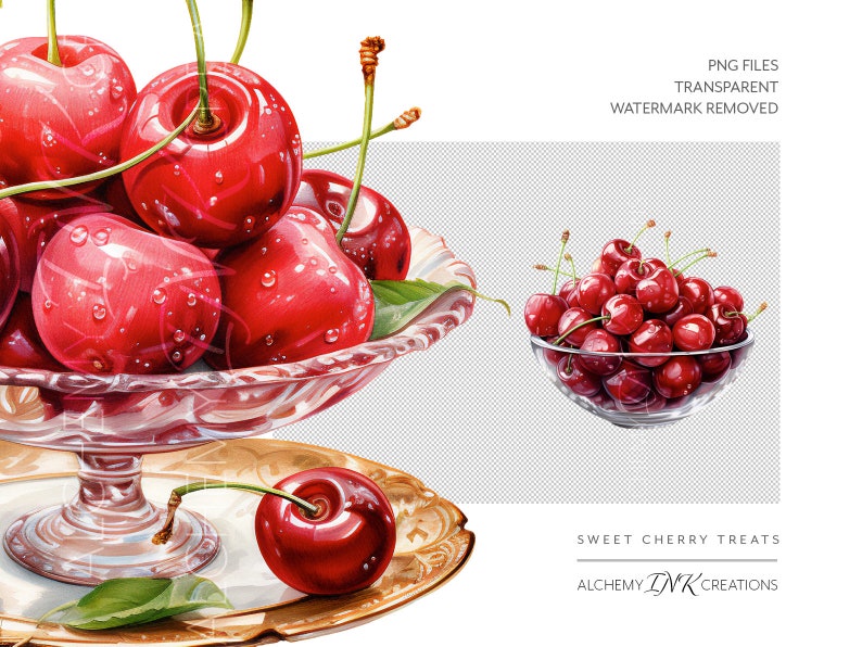 Watercolor Cherry Clipart - Fruit Dessert & Sweet PNG Files of Waffle ...