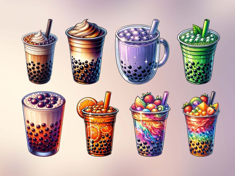 Boba Tea Clipart, Bubble Tea PNG, Kawaii Drinks, Dessert Clip Art Files ...