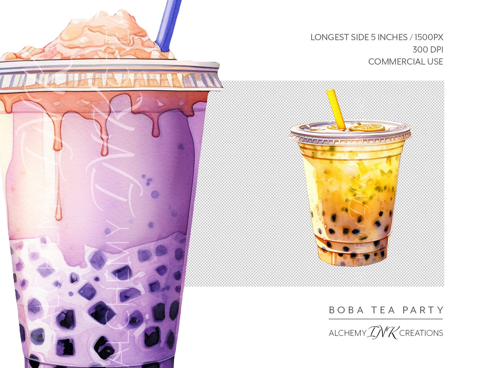 Watercolor Boba Tea Clipart Bubble Tea PNG Kawaii Drinks, Cute Food ...