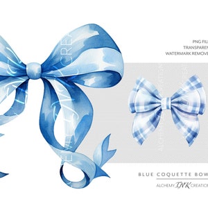 Watercolor Blue Bow Clipart - Blue Ribbon Bow Coquette PNG for Card ...