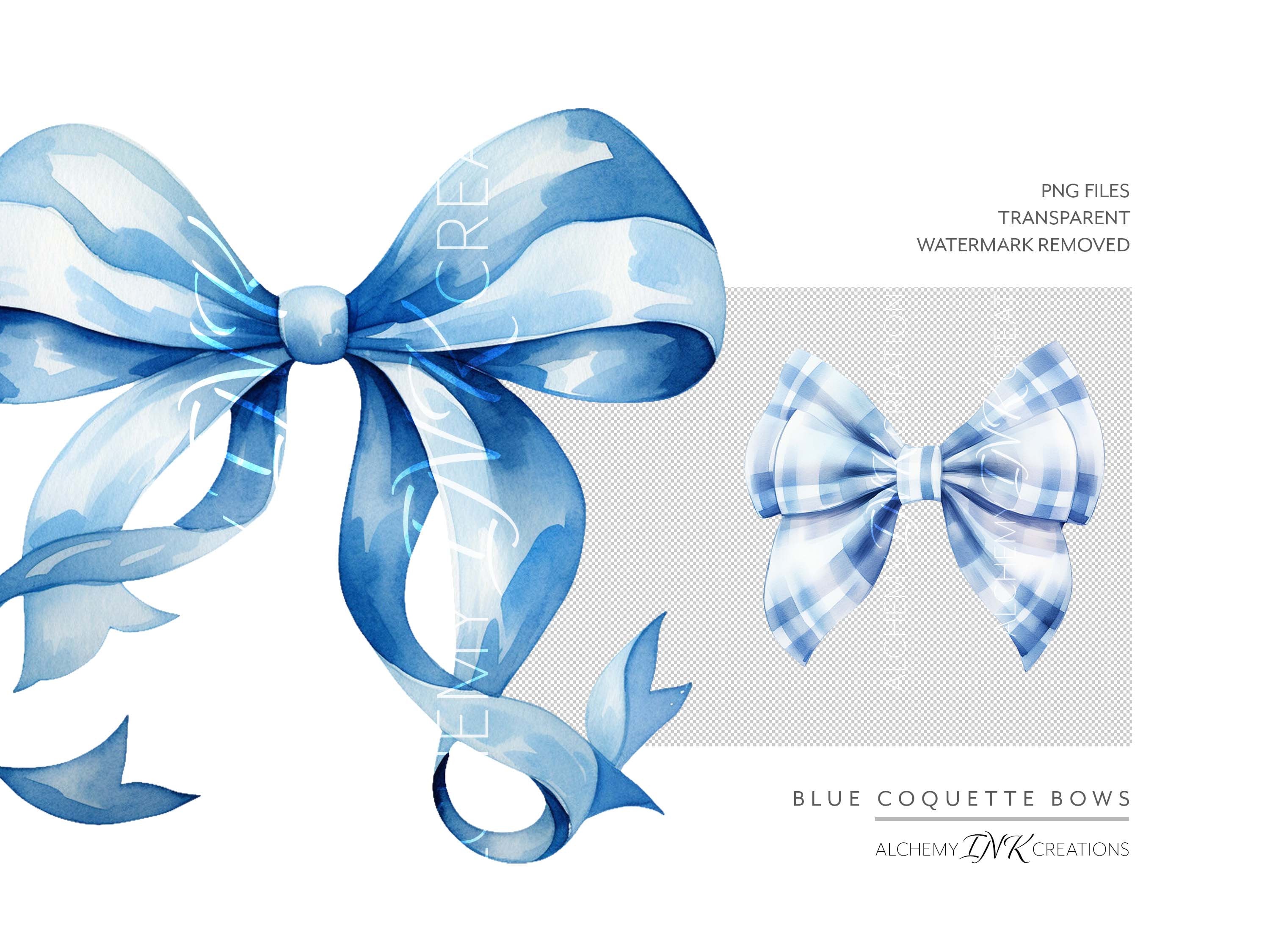 Watercolor Blue Bow Clipart - Blue Ribbon Bow Coquette PNG for Card ...