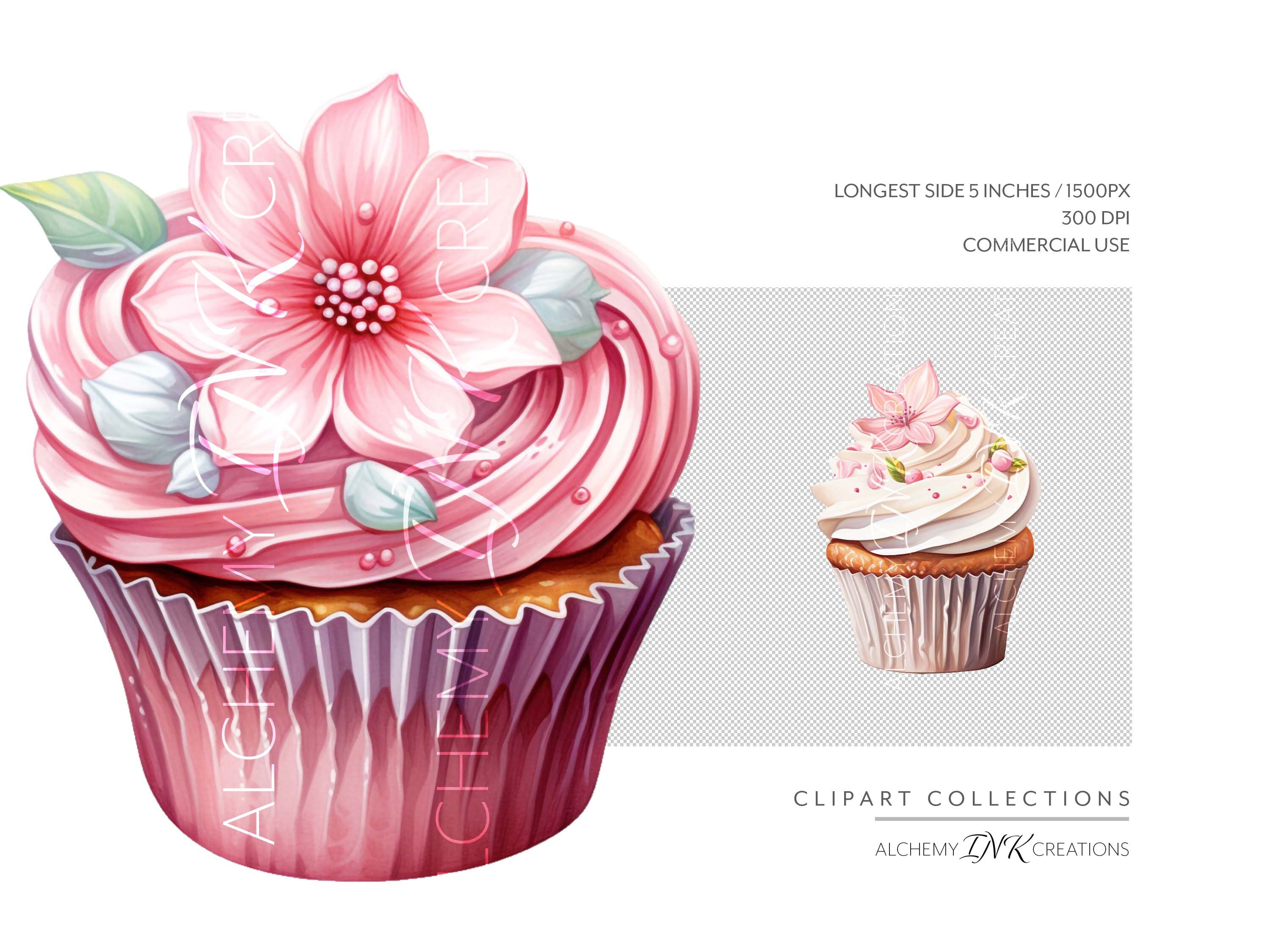 Cupcake Clipart Spring Flower PNG Whimsical Baking Sublimation PNG ...