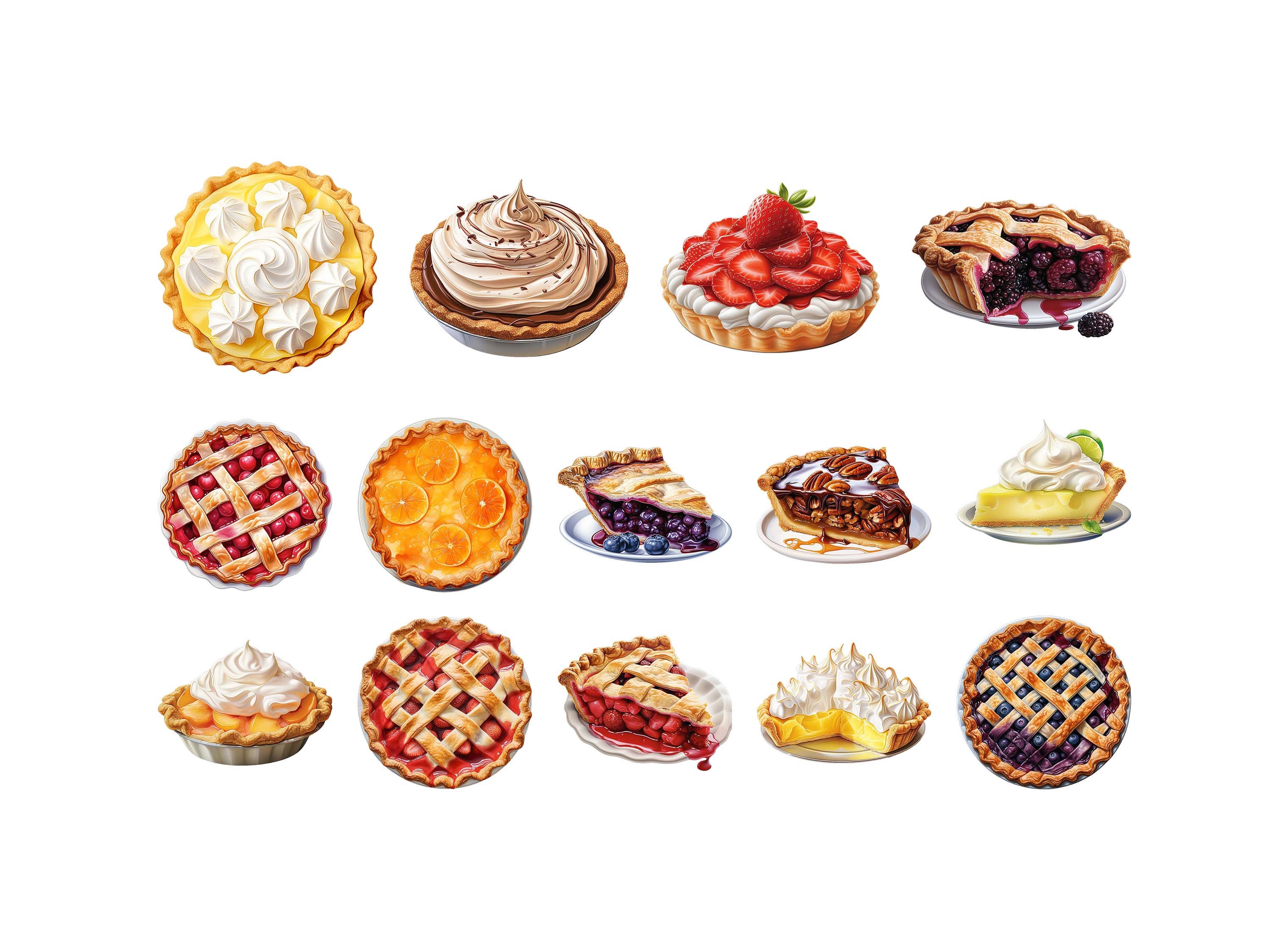 Watercolor Pie Clipart Bundle Sweet Treats PNG Dessert Apple Pie Clip ...