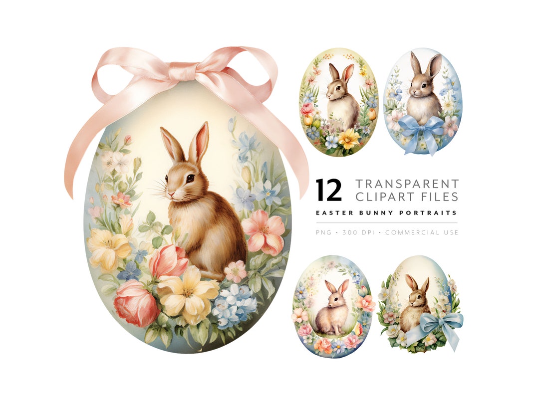 Easter Bunny Clipart, Vintage Watercolor Bunnies PNG, Cute Rabbit ...