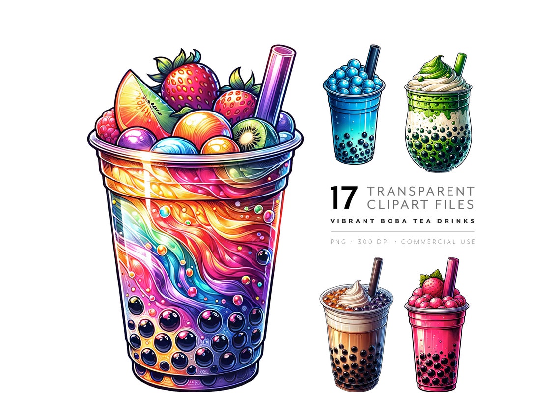Boba Tea Clipart Bubble Tea PNG Kawaii Drink Cute Food Illustration ...