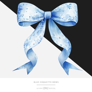 Watercolor Blue Bow Clipart - Blue Ribbon Bow Coquette PNG for Card ...