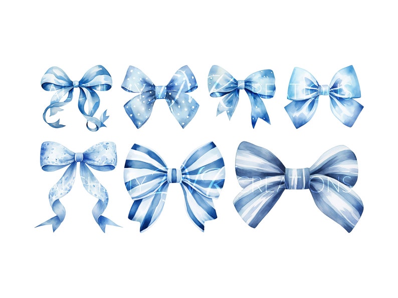 Watercolor Blue Bow Clipart - Blue Ribbon Bow Coquette PNG for Card ...