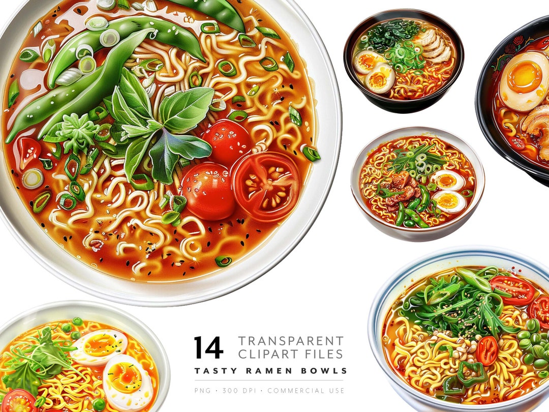 Ramen Bowl Clipart Noodles Kawaii Food PNG, Watercolor Soup Bowl ...