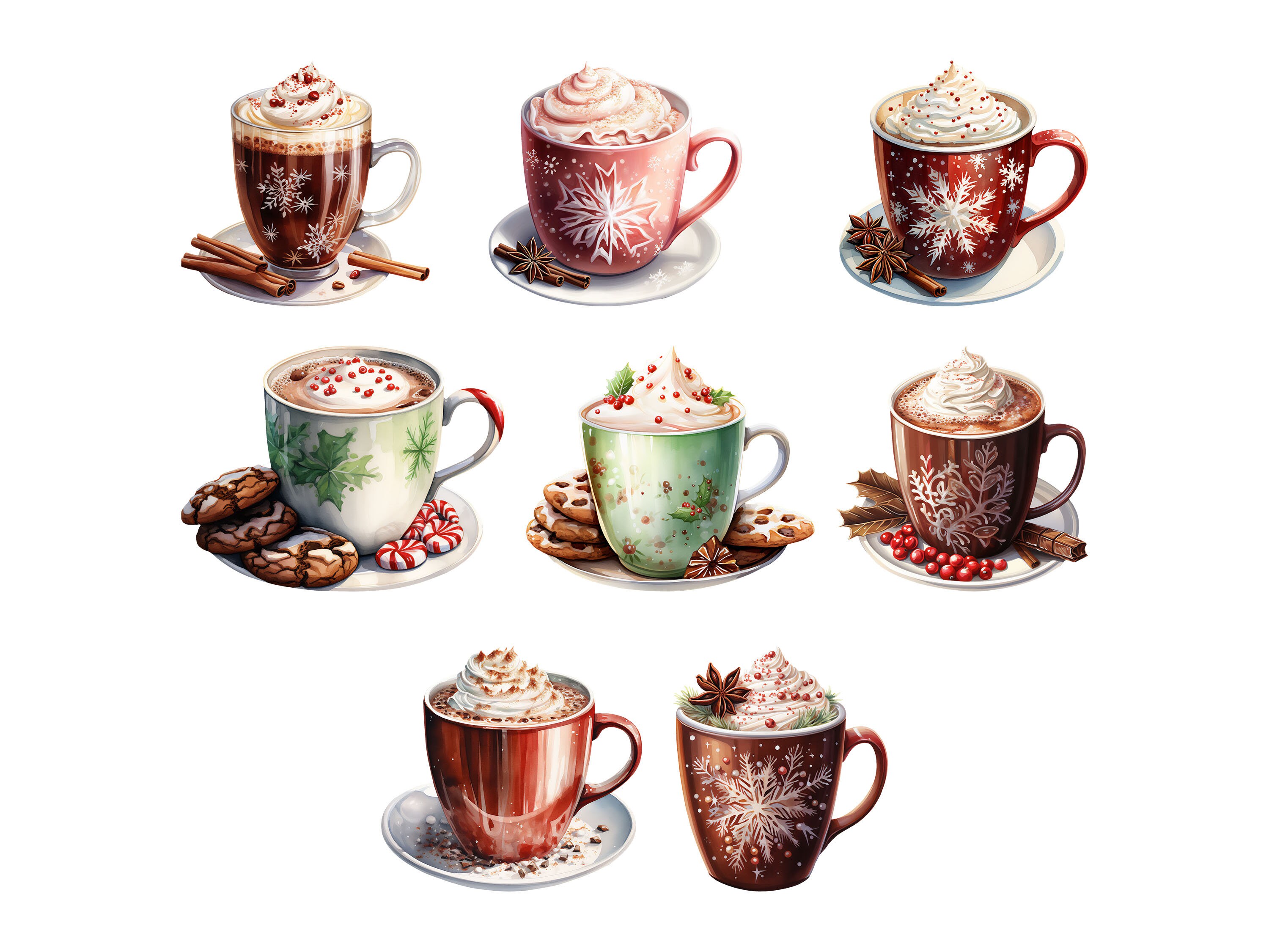 Watercolor Hot Chocolate Clipart Hot Cocoa Christmas PNG, Food Clipart ...