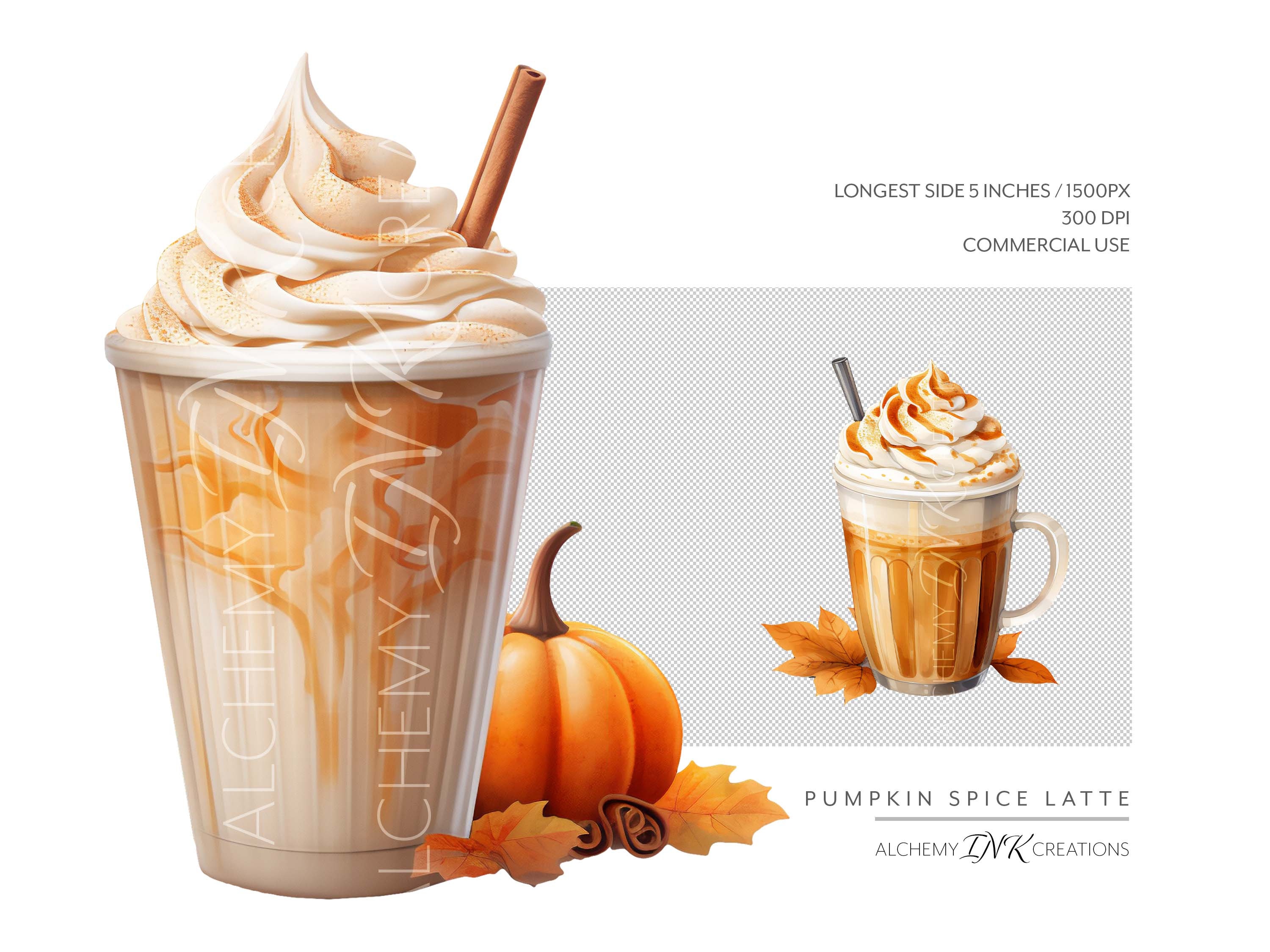 Watercolor Coffee Clipart Pumpkin Spice Latte PNG Bundle Breakfast Clip ...