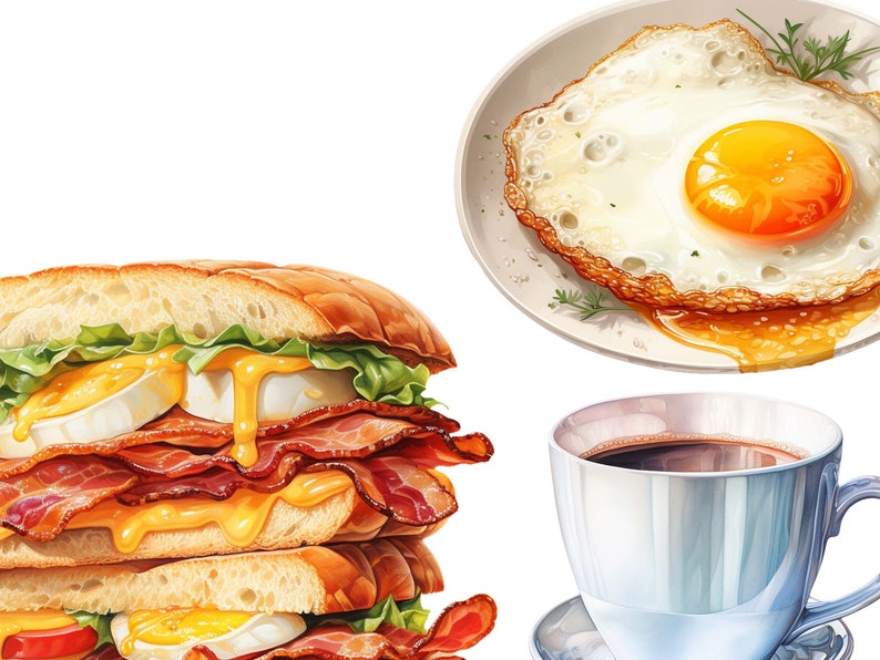 Watercolor Breakfast Clipart Bundle - Breakfast PNG Food Illustration ...