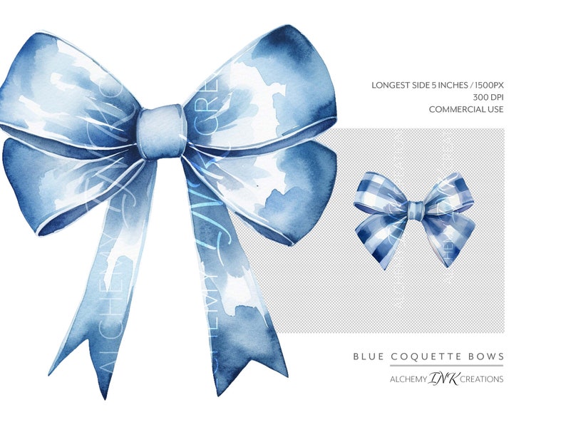Watercolor Blue Bow Clipart Blue Ribbon Bow Coquette PNG for Card ...