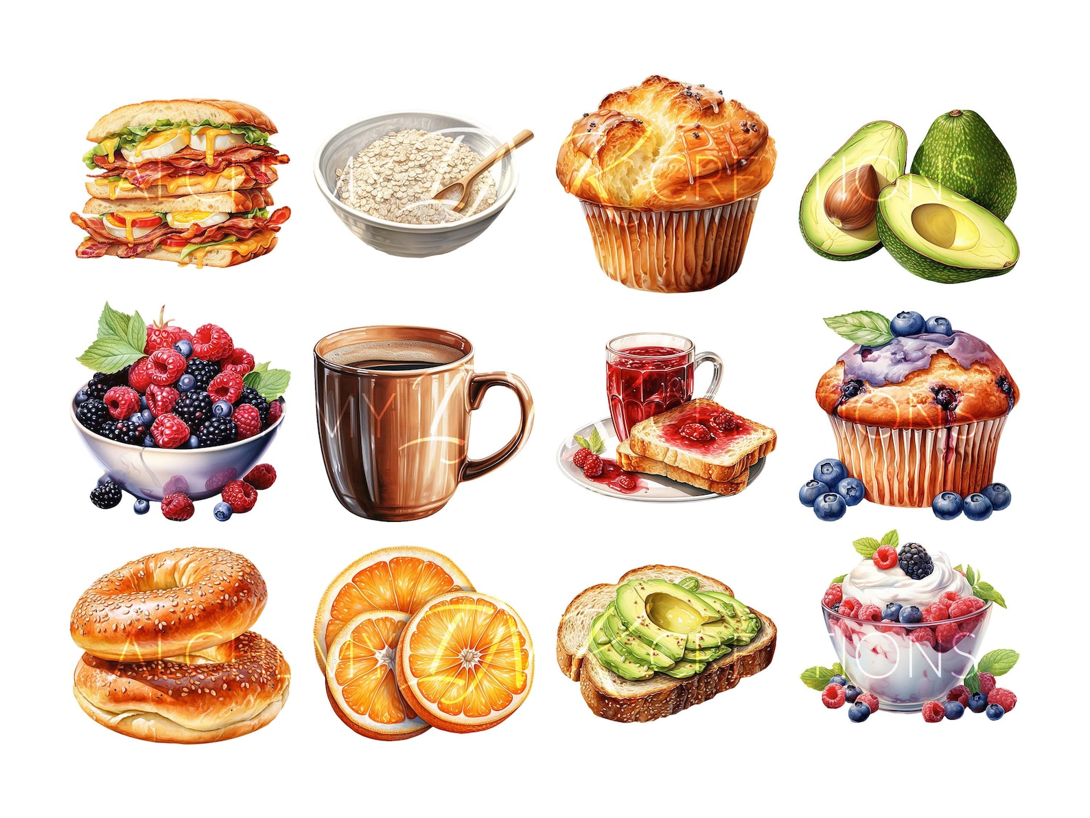 Watercolor Breakfast Clipart Bundle Breakfast PNG Food Illustration ...