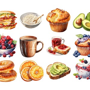 Watercolor Breakfast Clipart Bundle - Breakfast PNG Food Illustration ...