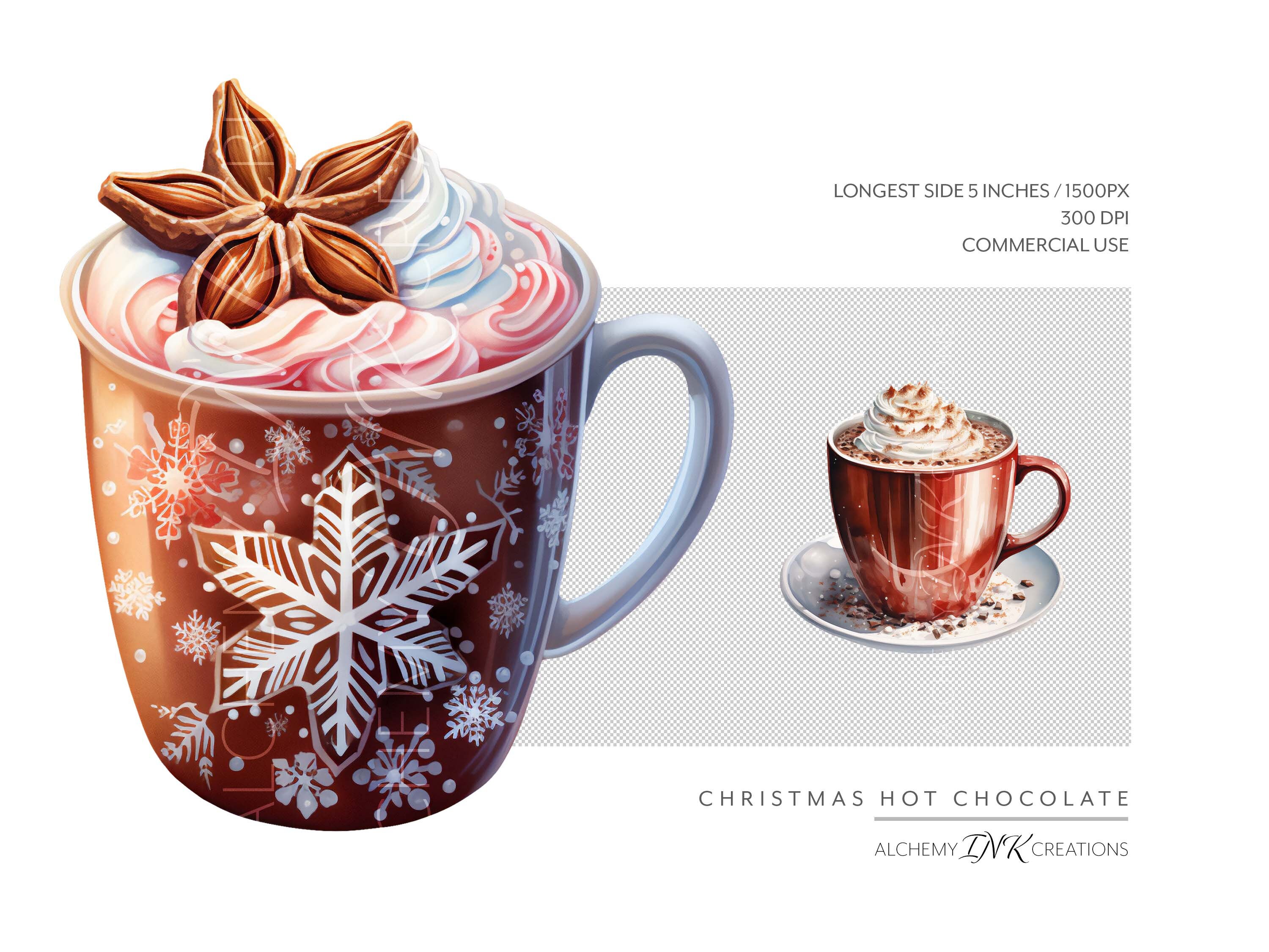 Watercolor Hot Chocolate Clipart Hot Cocoa Christmas PNG, Food Clipart ...