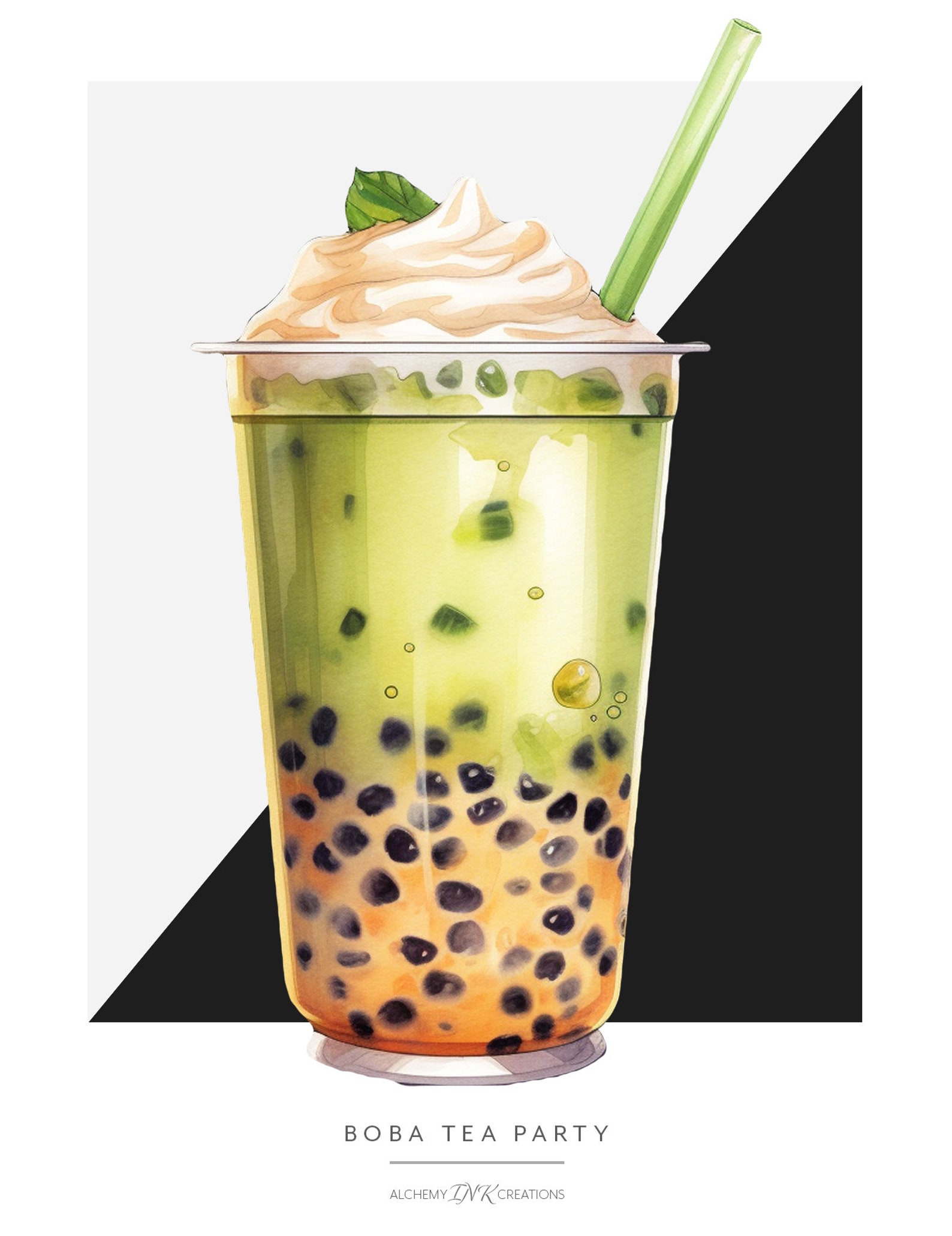 Watercolor Boba Tea Clipart Bubble Tea PNG Kawaii Drinks, Cute Food ...