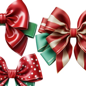 Christmas Bow Clipart Coquette PNG File for Presents, Holiday Ribbon ...