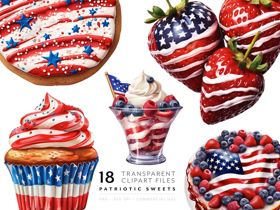 Fourth of July Clipart Dessert Patriotic PNG Food of Sweet Treats for ...