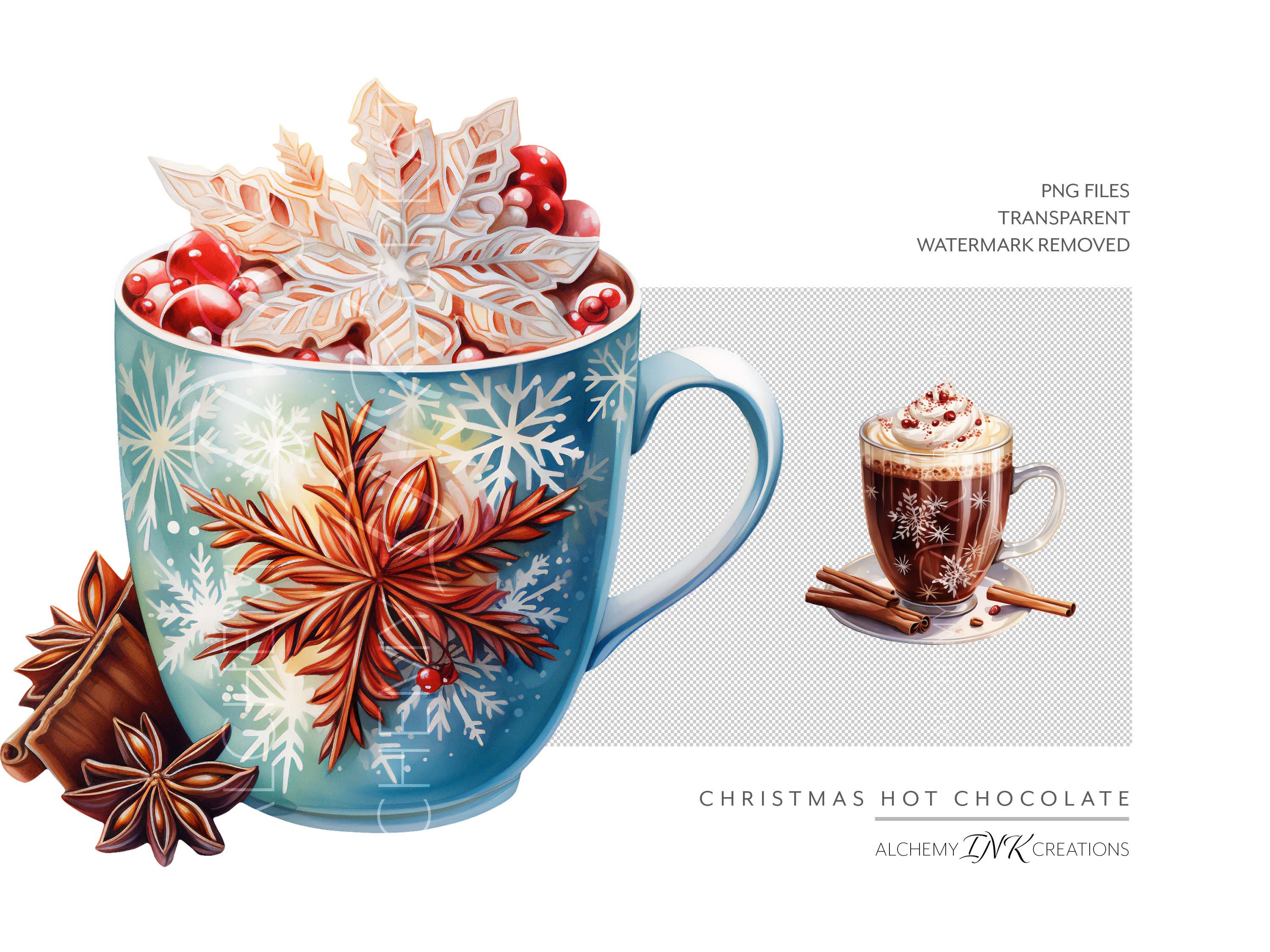 Watercolor Hot Chocolate Clipart Hot Cocoa Christmas PNG, Food Clipart ...