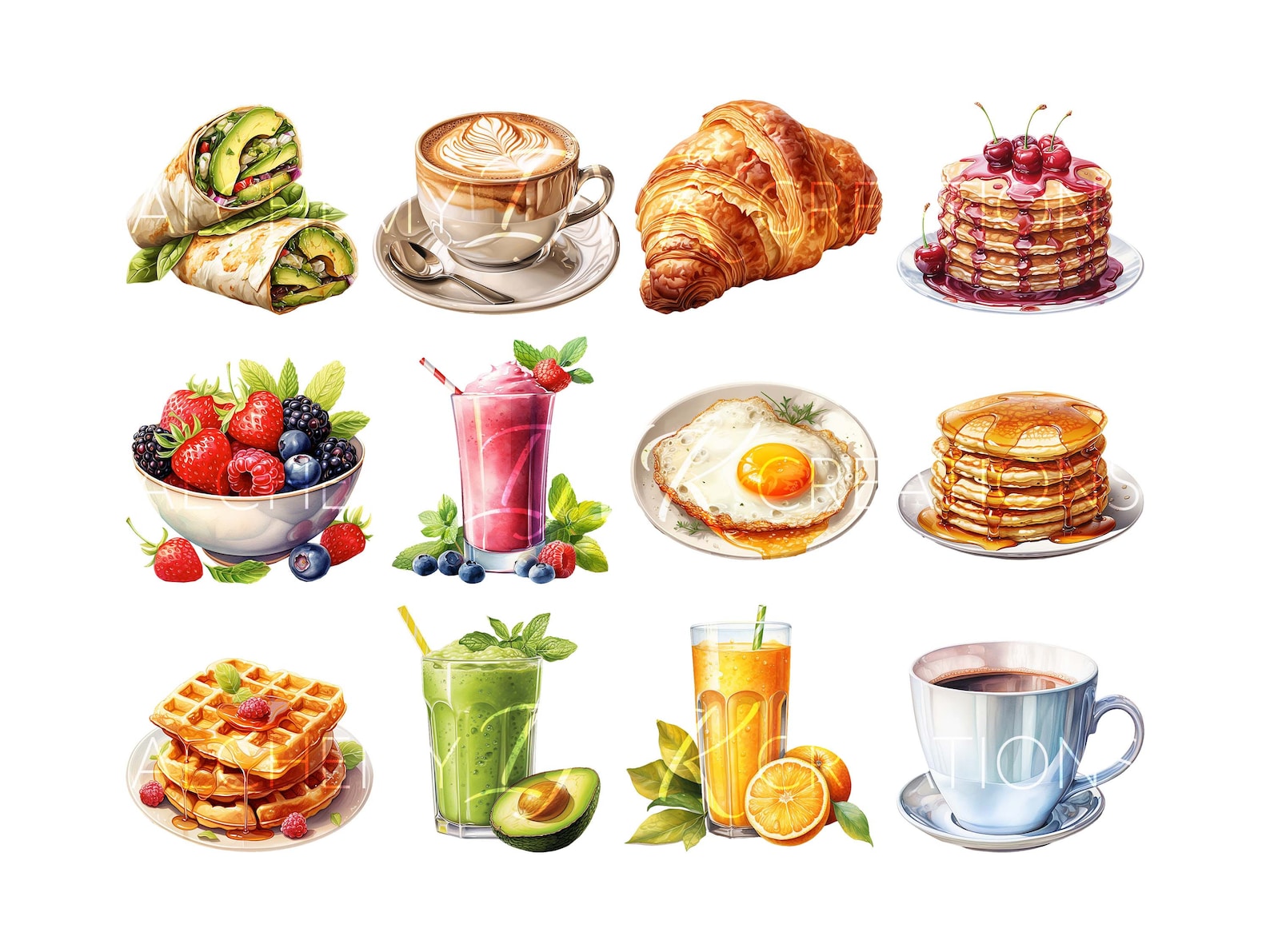 Watercolor Breakfast Clipart Bundle Breakfast PNG Food Illustration ...