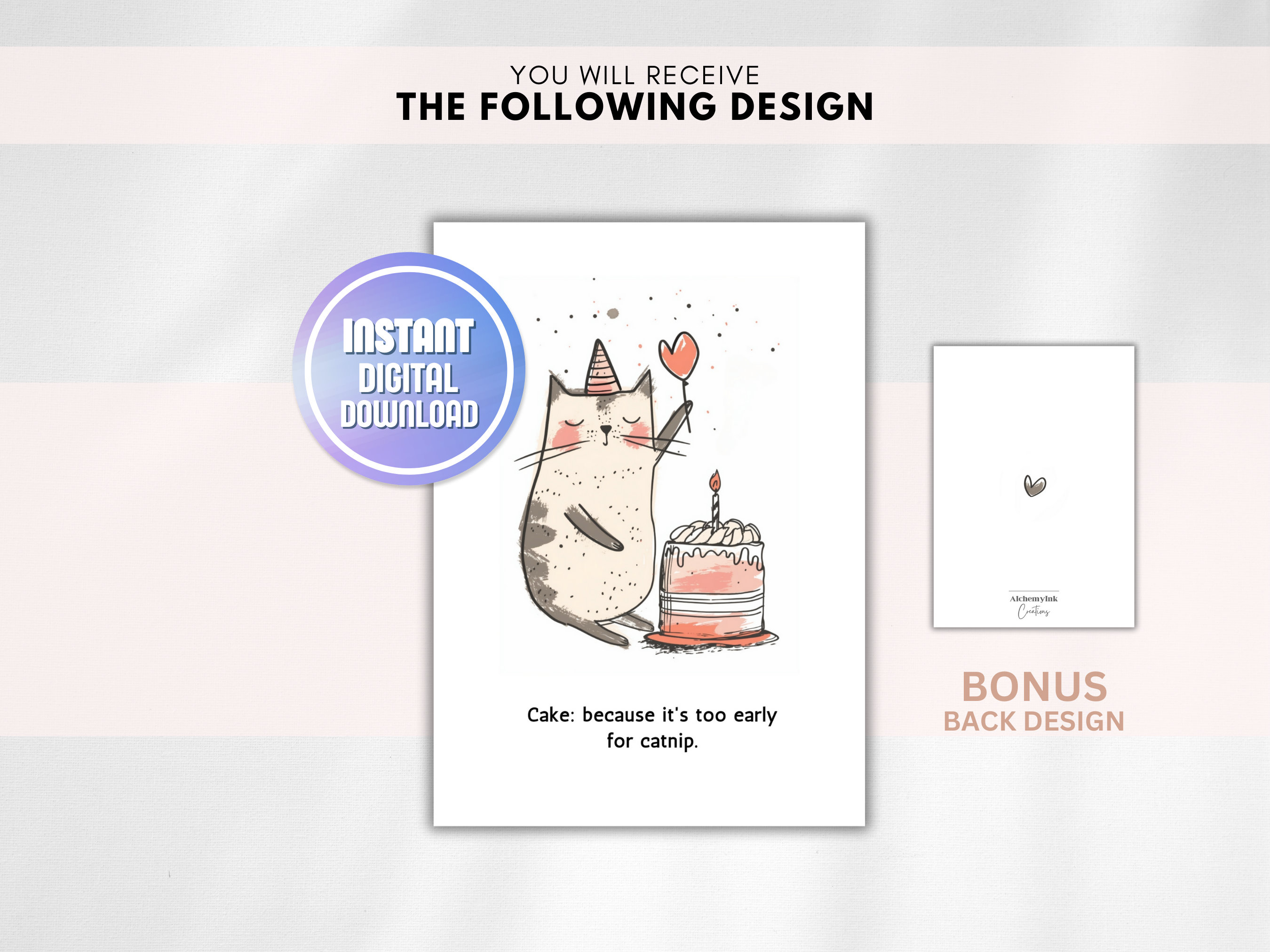 Funny Birthday Card Printable Cat Card Greeting, Digital Download Gift ...