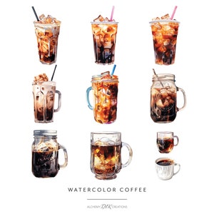 Watercolor Coffee Clipart, Coffee Cup Clipart, Iced Coffee PNG, Bundle ...
