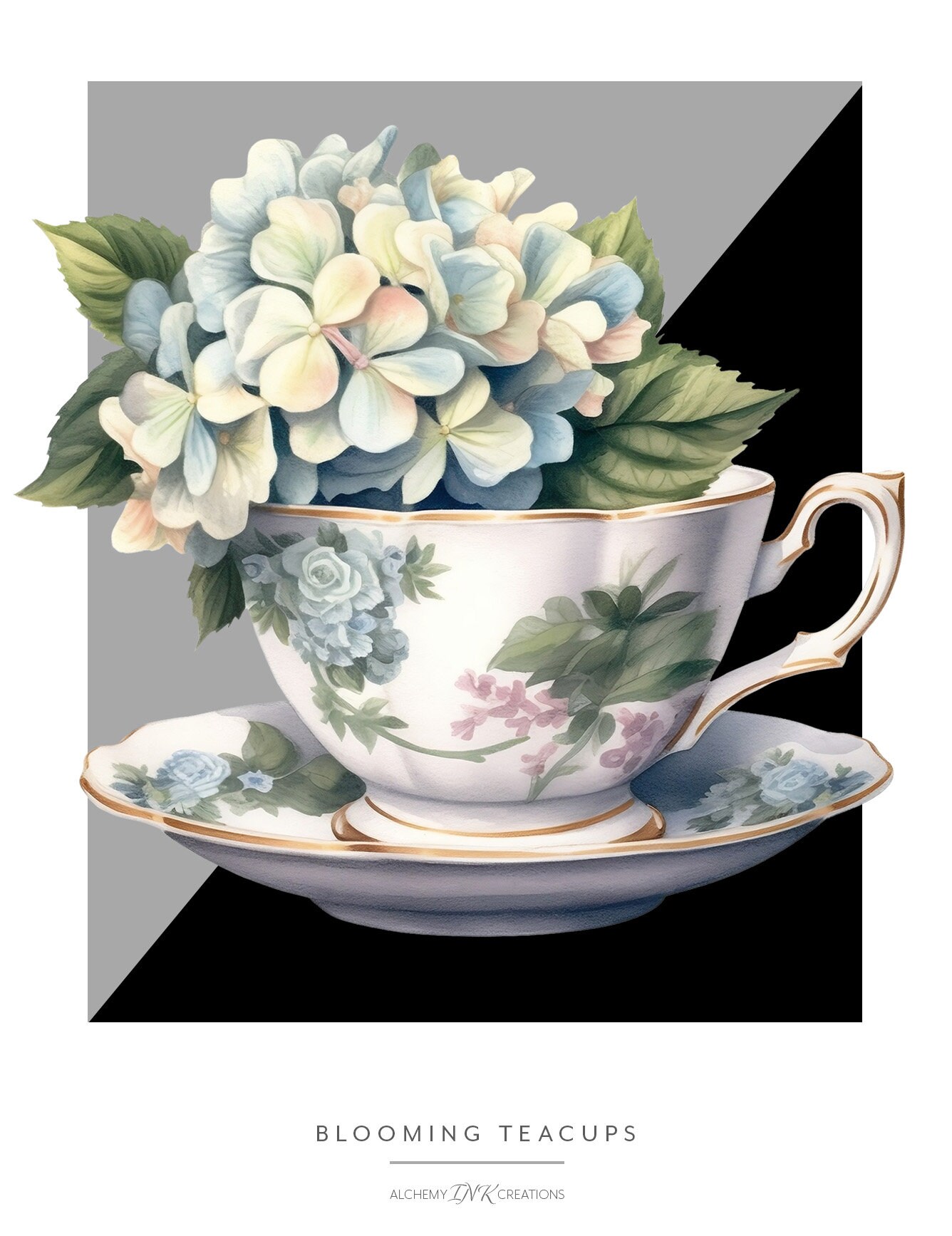Watercolour Teacup Flowers Clipart, Teacup Flowers PNG, Antique Digital ...