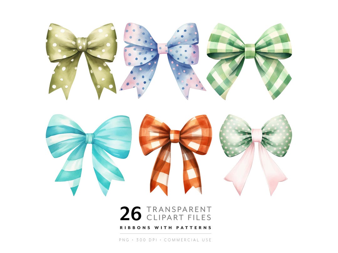 Watercolor Bows Clipart - Ribbon Bow Coquette PNG, Colorful Bow Tie for ...