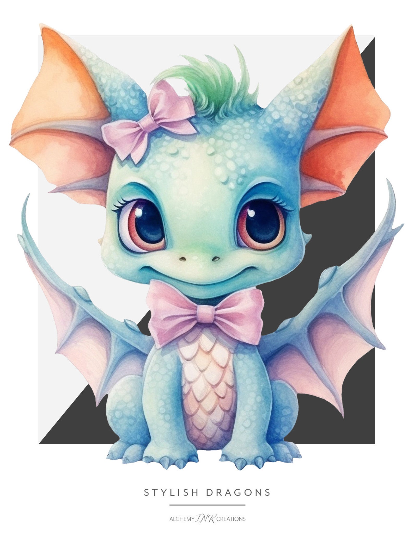 Watercolor Pastel Dragon Clipart Fantasy PNG Instant - Etsy