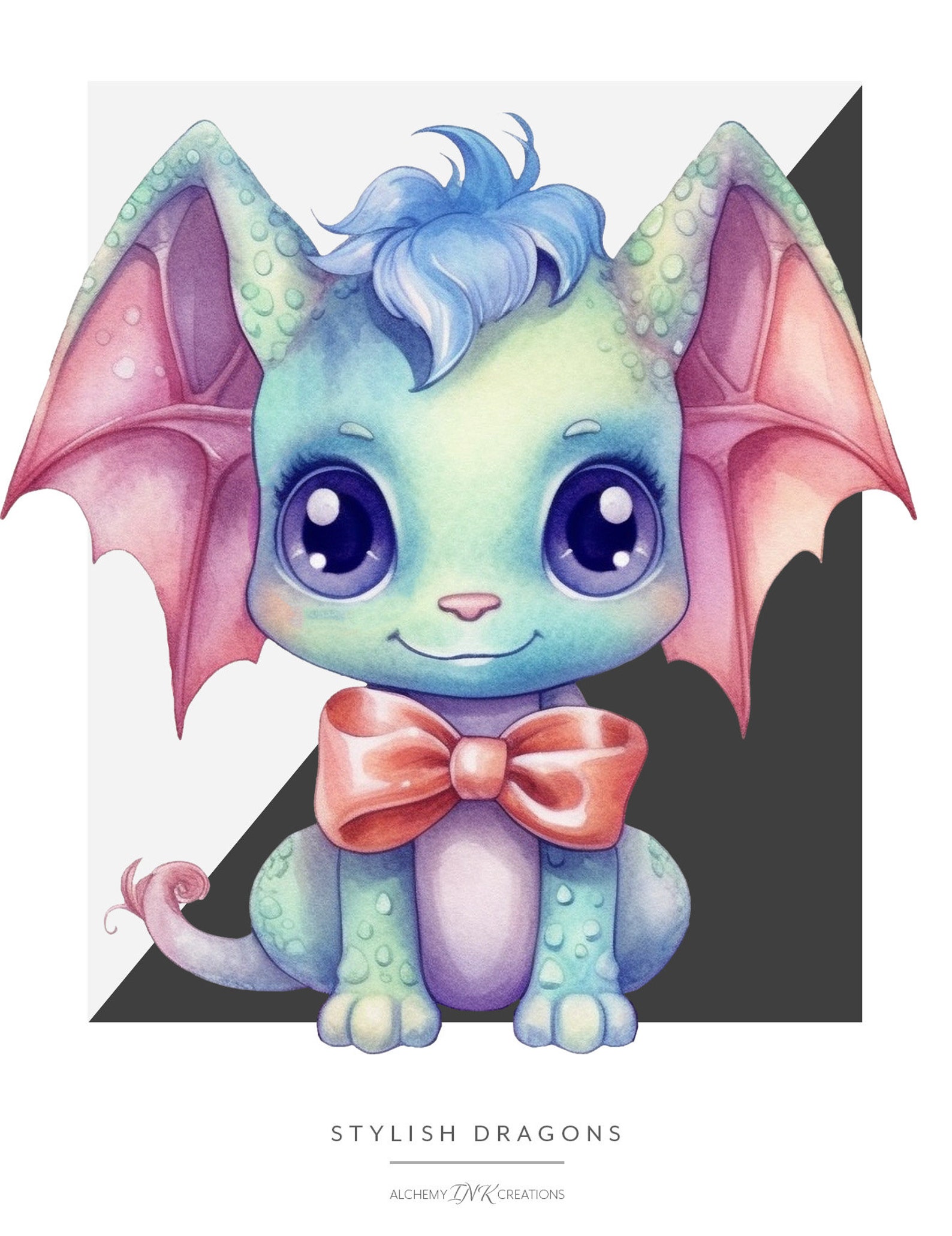 Watercolor Pastel Dragon Clipart Fantasy PNG Instant - Etsy