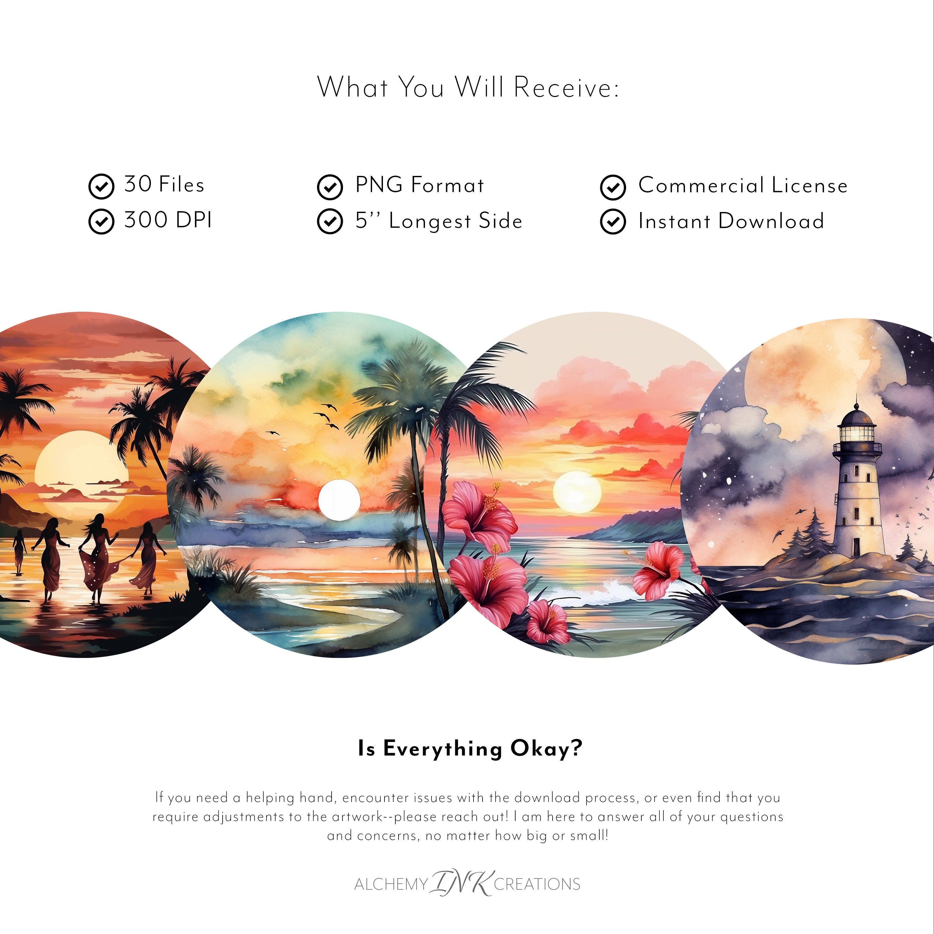 Watercolor Hawaii Clipart Tropical Beach PNG Files Island Waves Summer ...