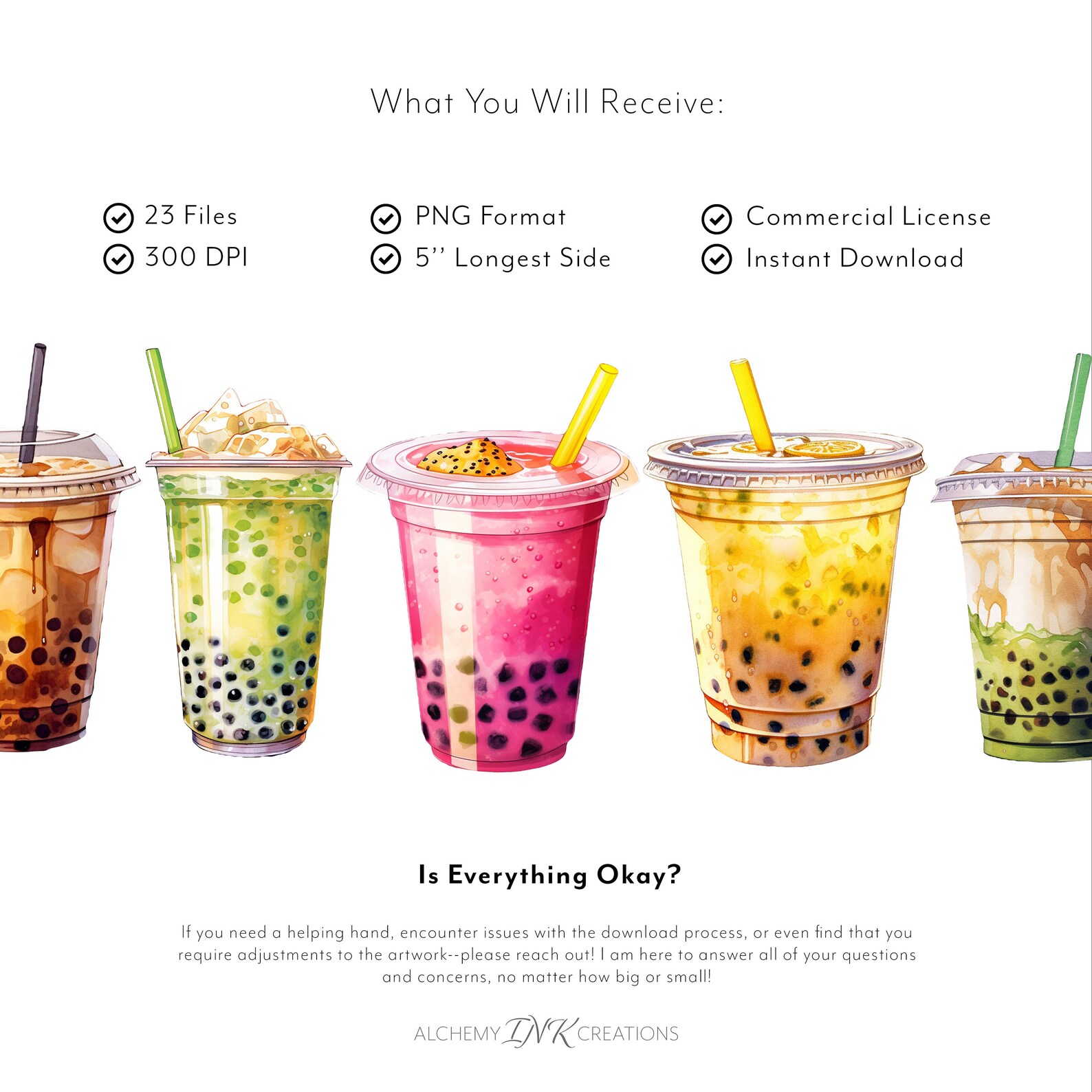 Watercolor Boba Tea Clipart Bubble Tea PNG Kawaii Drinks, Cute Food ...