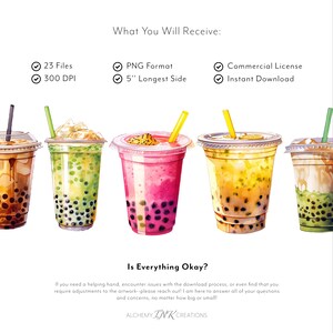 Watercolor Boba Tea Clipart Bubble Tea PNG Kawaii Drinks, Cute Food ...