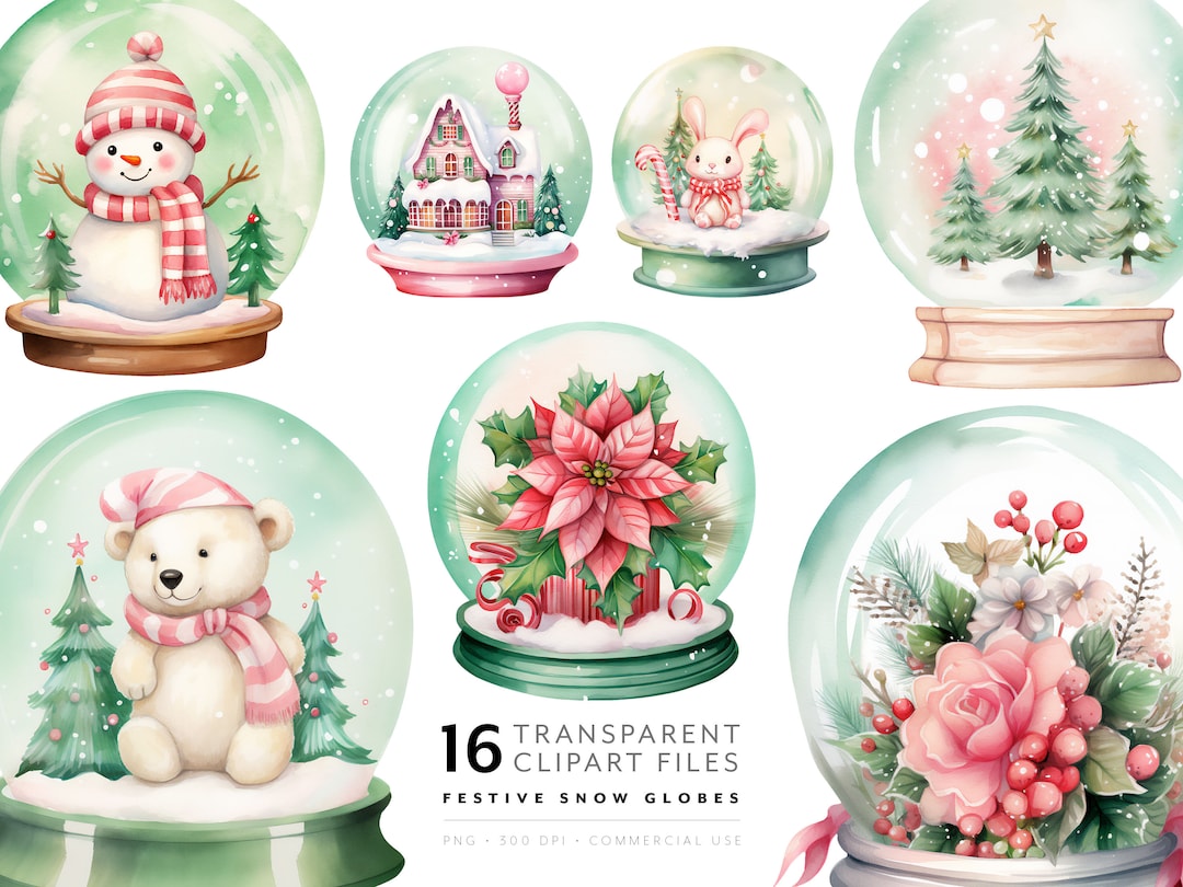 Christmas Snow Globe Watercolor Clipart Cute Animals PNG Xmas Digital ...