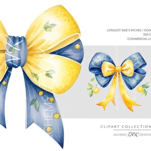 Watercolor Blue Bow Clipart Yellow Ribbon PNG Lemon Coquette Clip Art ...