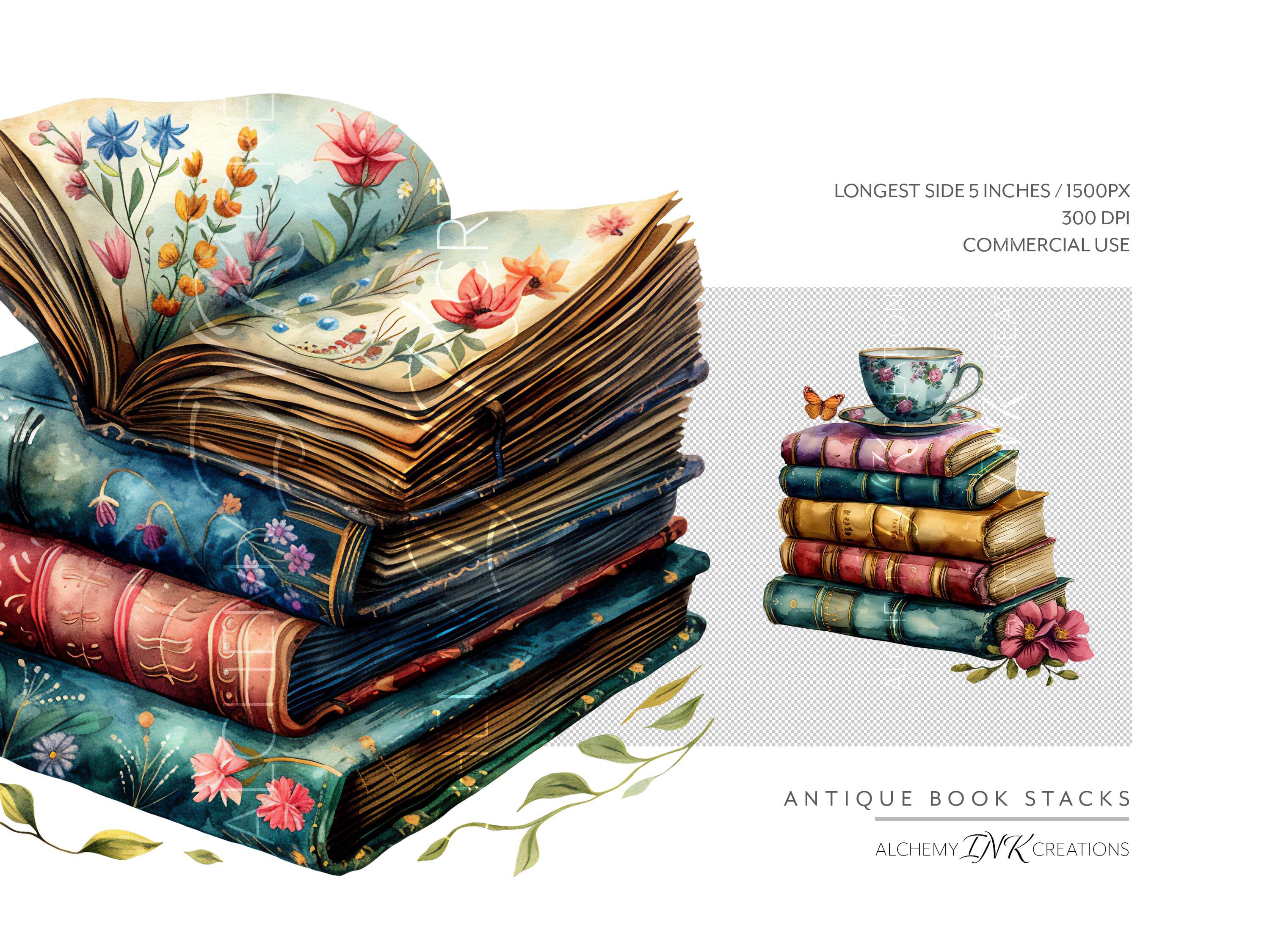 Book Clipart Vintage Book Stack PNG Antique Library Decor Instant ...