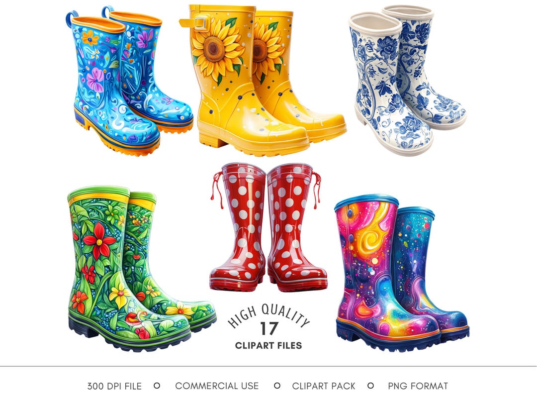 Boots Clipart - Watercolor Rain Boots PNG, Whimsical Spring Clip Art ...