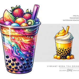 Boba Tea Clipart, Bubble Tea PNG, Kawaii Drinks, Dessert Clip Art Files ...