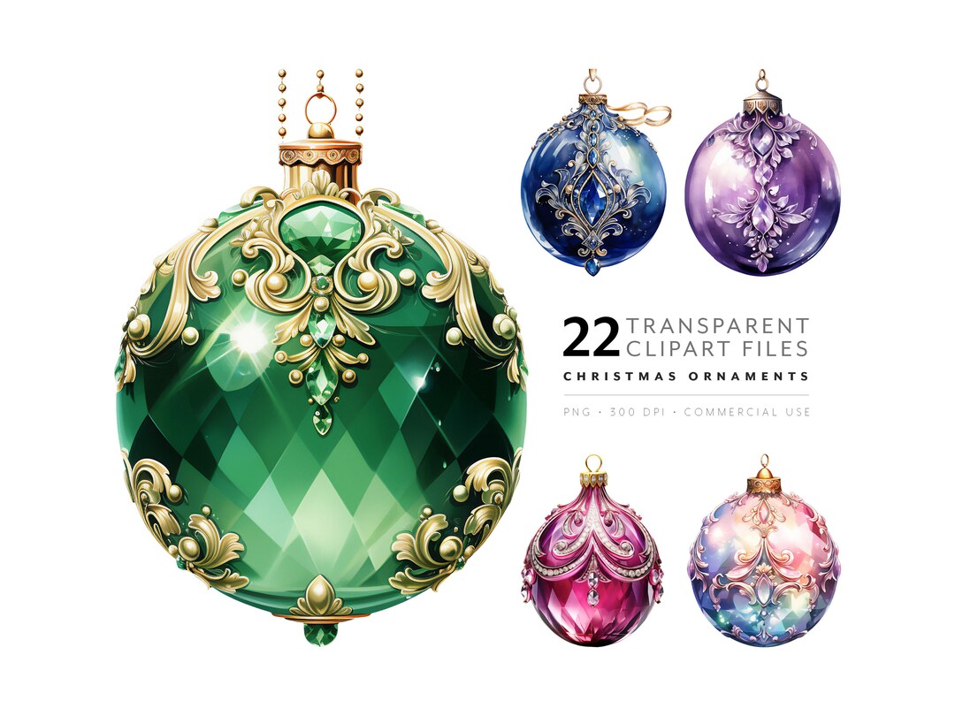 Christmas Ornament Clipart, Watercolor Baubles PNG Files, Holiday ...