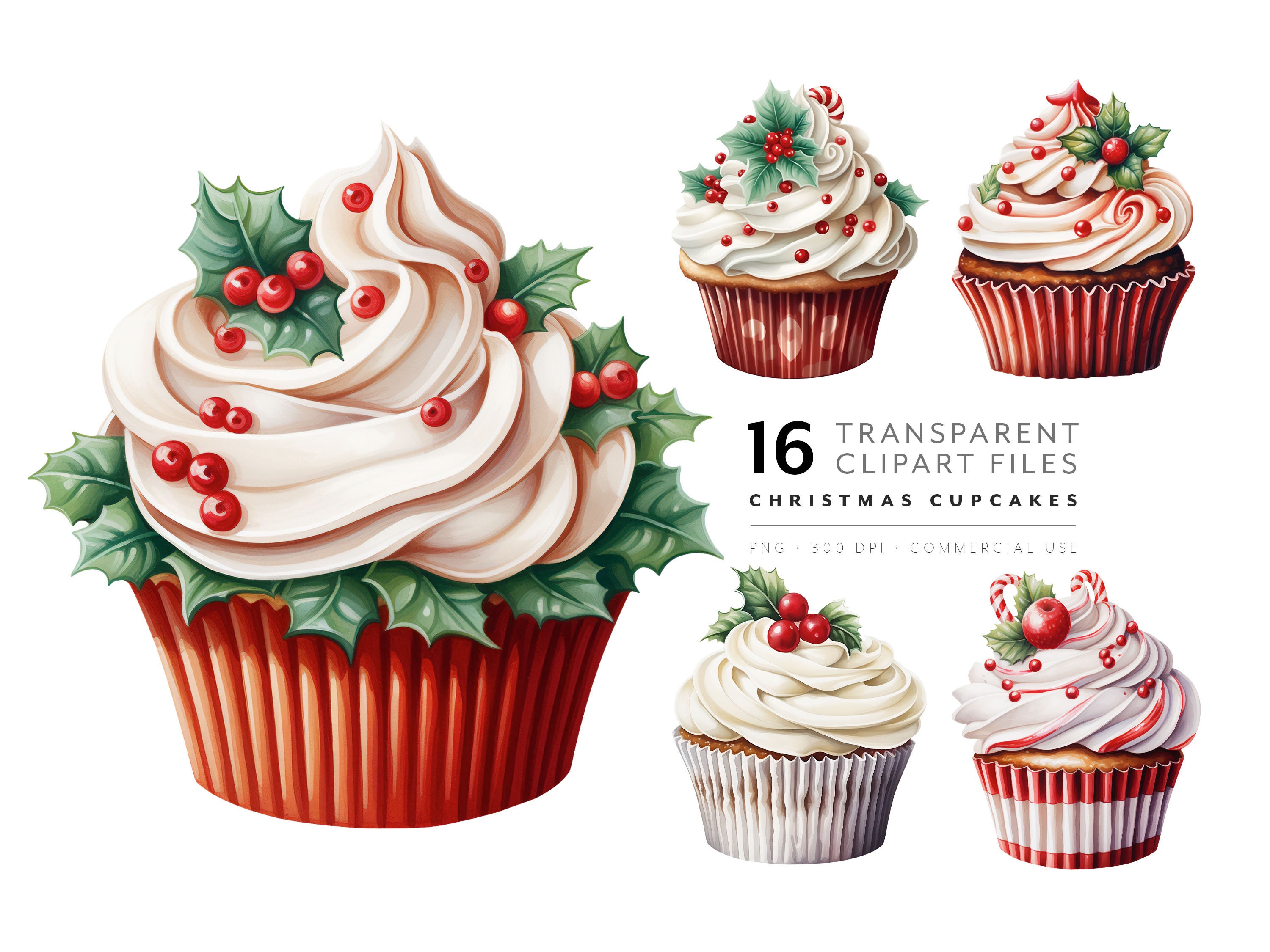 Christmas Cupcake Clipart Watercolor Christmas PNG New Year Decor Food ...