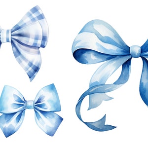 Watercolor Blue Bow Clipart - Blue Ribbon Bow Coquette PNG for Card ...