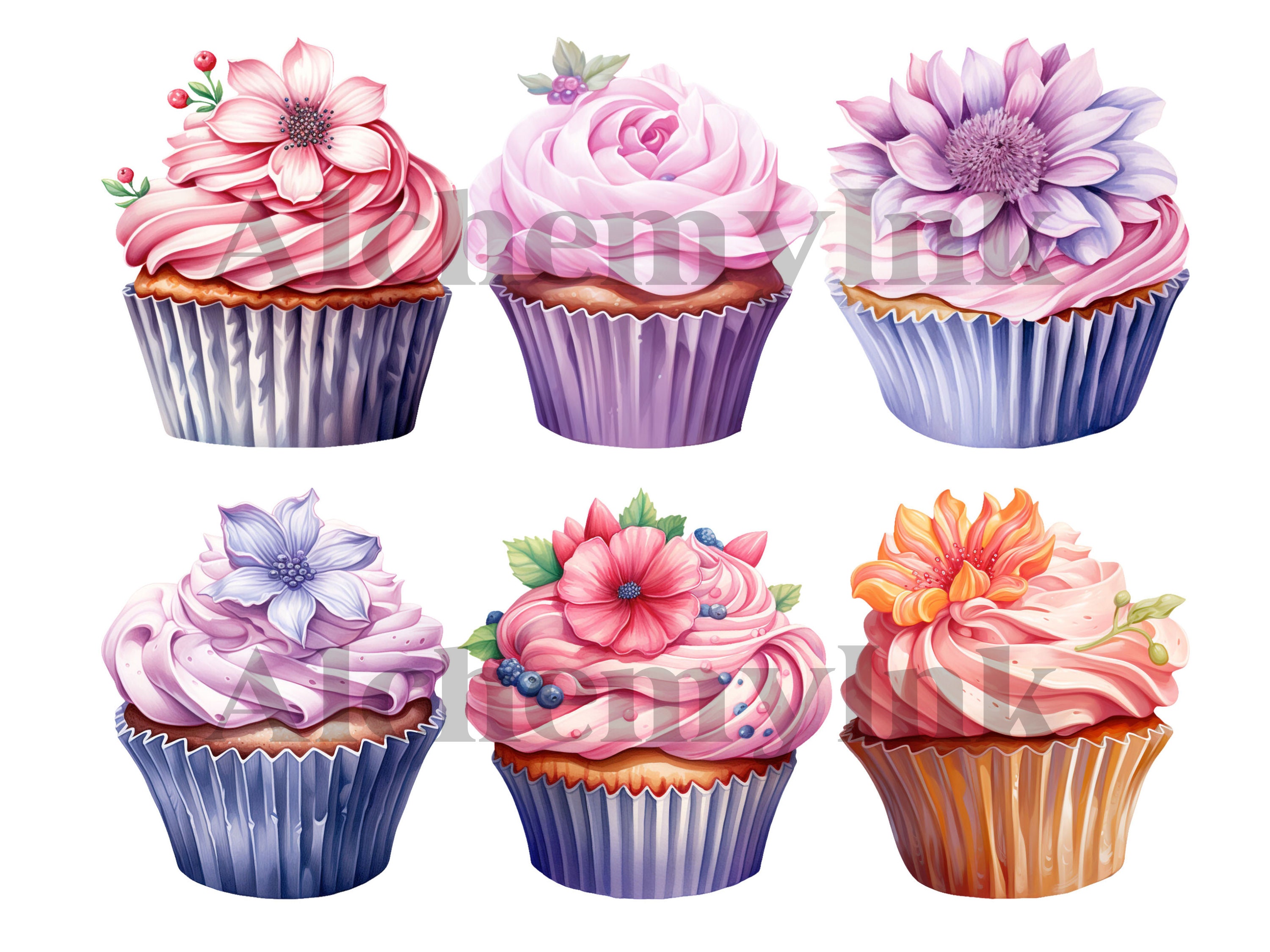 Cupcake Clipart Spring Flower PNG Whimsical Baking Sublimation PNG ...