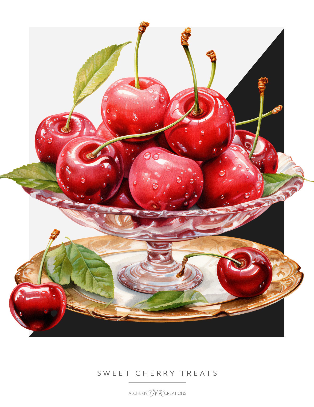 Watercolor Cherry Clipart Fruit Dessert Pie Waffles PNG, Printable File ...