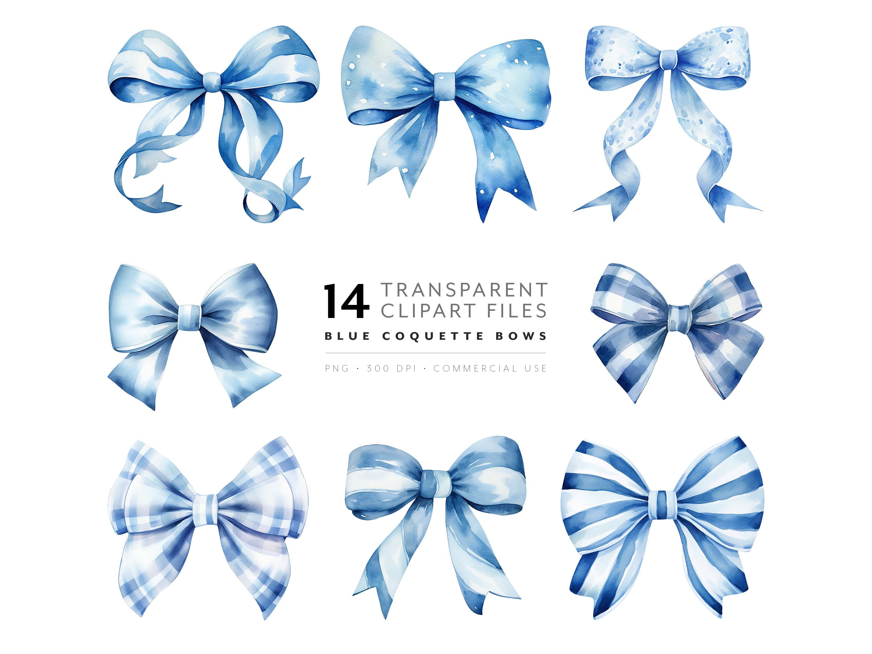 Watercolor Blue Bow Clipart - Blue Ribbon Bow Coquette PNG for Card ...