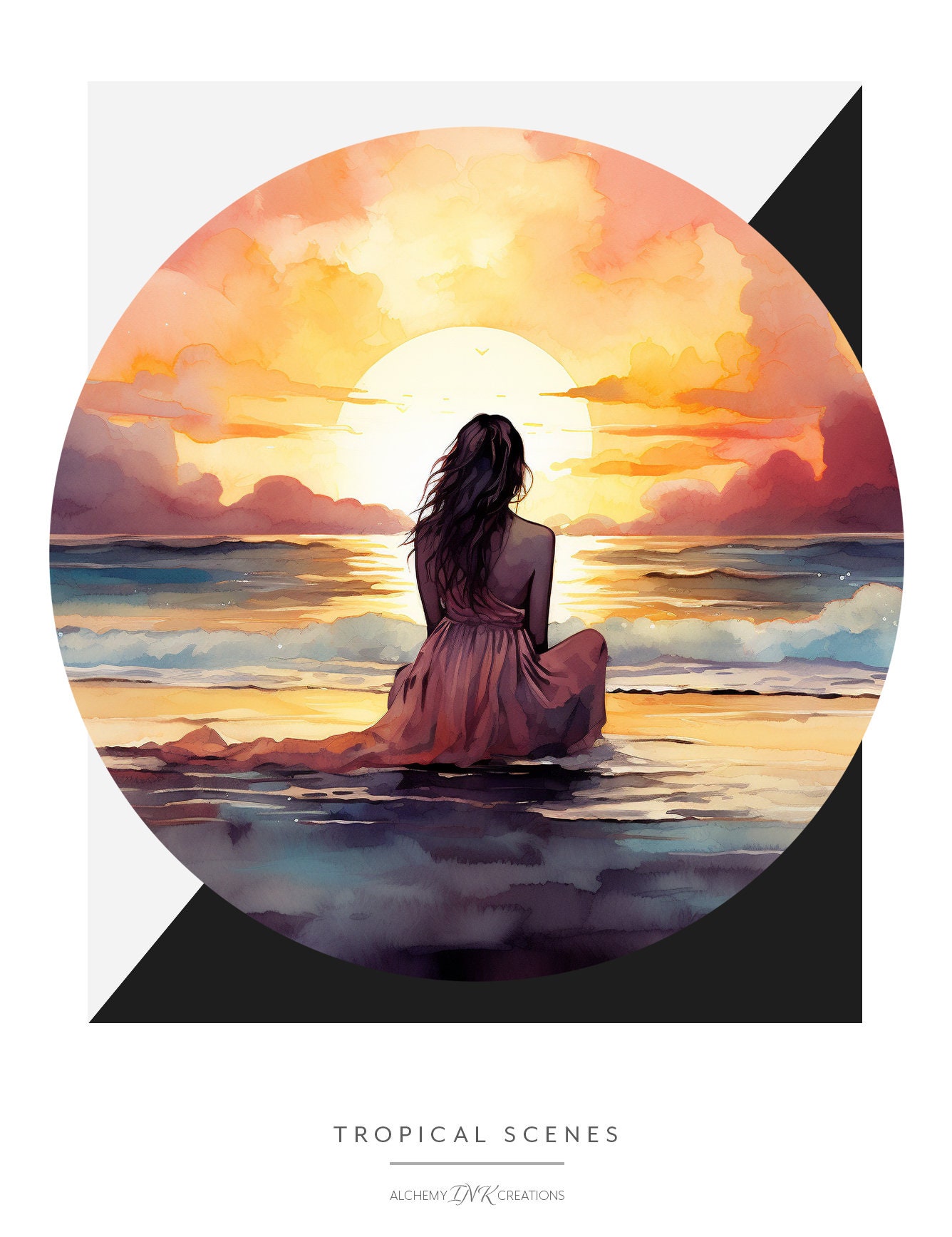 Watercolor Hawaii Clipart Tropical Beach PNG Files Island Waves Summer ...