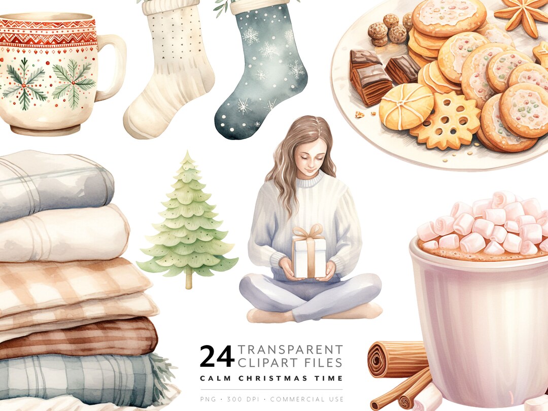 Watercolor Christmas Clipart: Boho Winter PNG Graphics (commercial Use ...