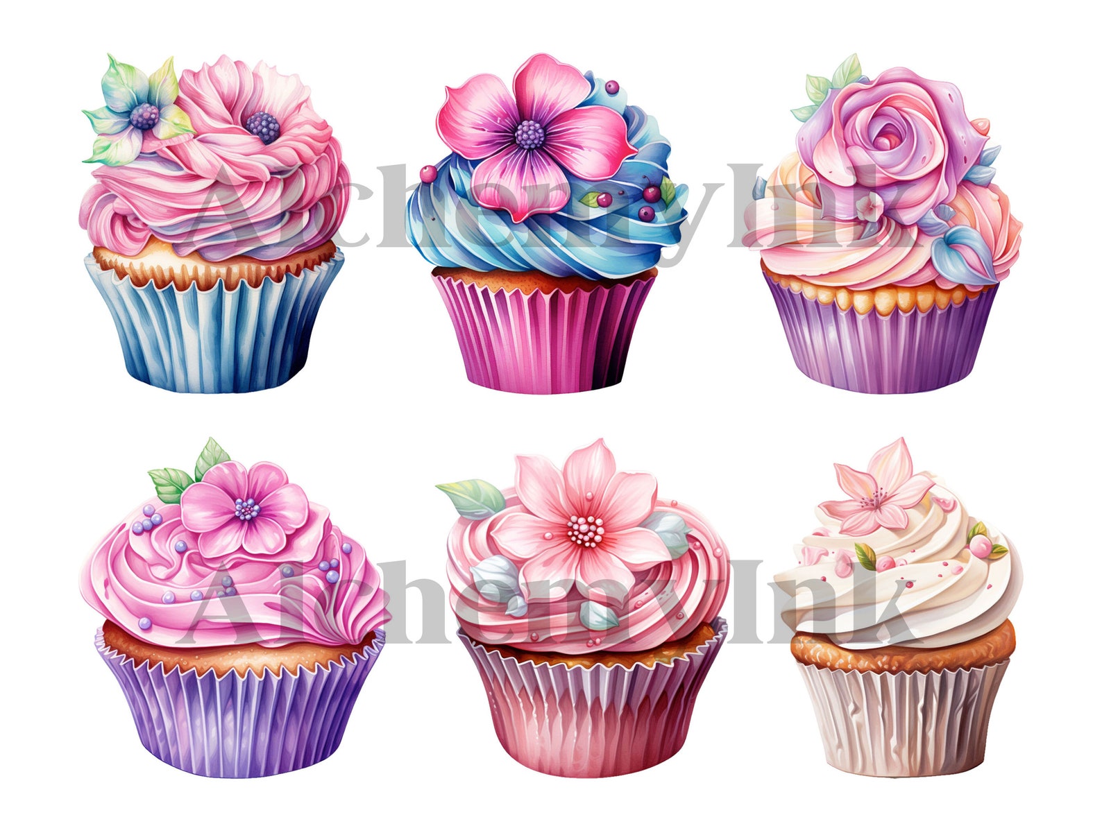 Cupcake Clipart Spring Flower PNG Whimsical Baking Sublimation PNG ...