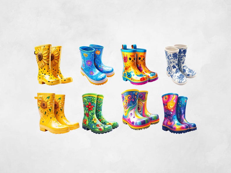 Boots Clipart - Watercolor Rain Boots PNG, Whimsical Spring Clip Art ...